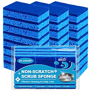 HOMEXCEL Sponges Kitchen 24pcs, Non-Scratch Scrub Dish Sponges, Safe on Non-Stick Cookware,Dual Sided Cleaning Sponges for Kitchen,Household,Bathroom and More