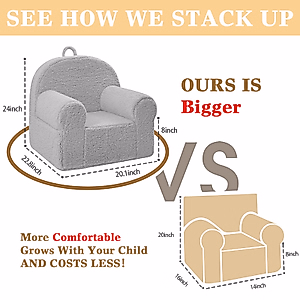 ILPEOD Toddler Chair Sherpa Couch Sherpa Kids Chair, Cuddly Comfy Toddler Plush Chair Toddler Couch Reading Chair for Kids Fuzzy Baby Chair Grey