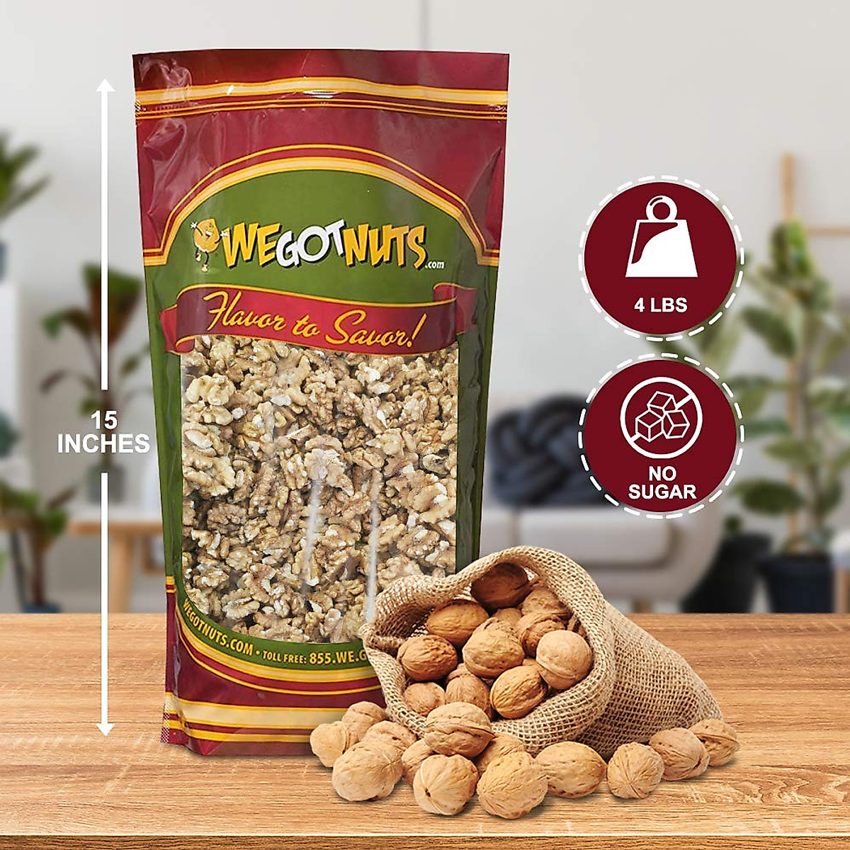 California Raw Walnuts- 4 Pounds, Resealable Package-Fresh, No Shell, Unsalted-All Natural Dry Halves and Chopped Pieces-For Snacking, Kids, Baking Brownies, Diet- Kosher Certified- by We Got Nuts