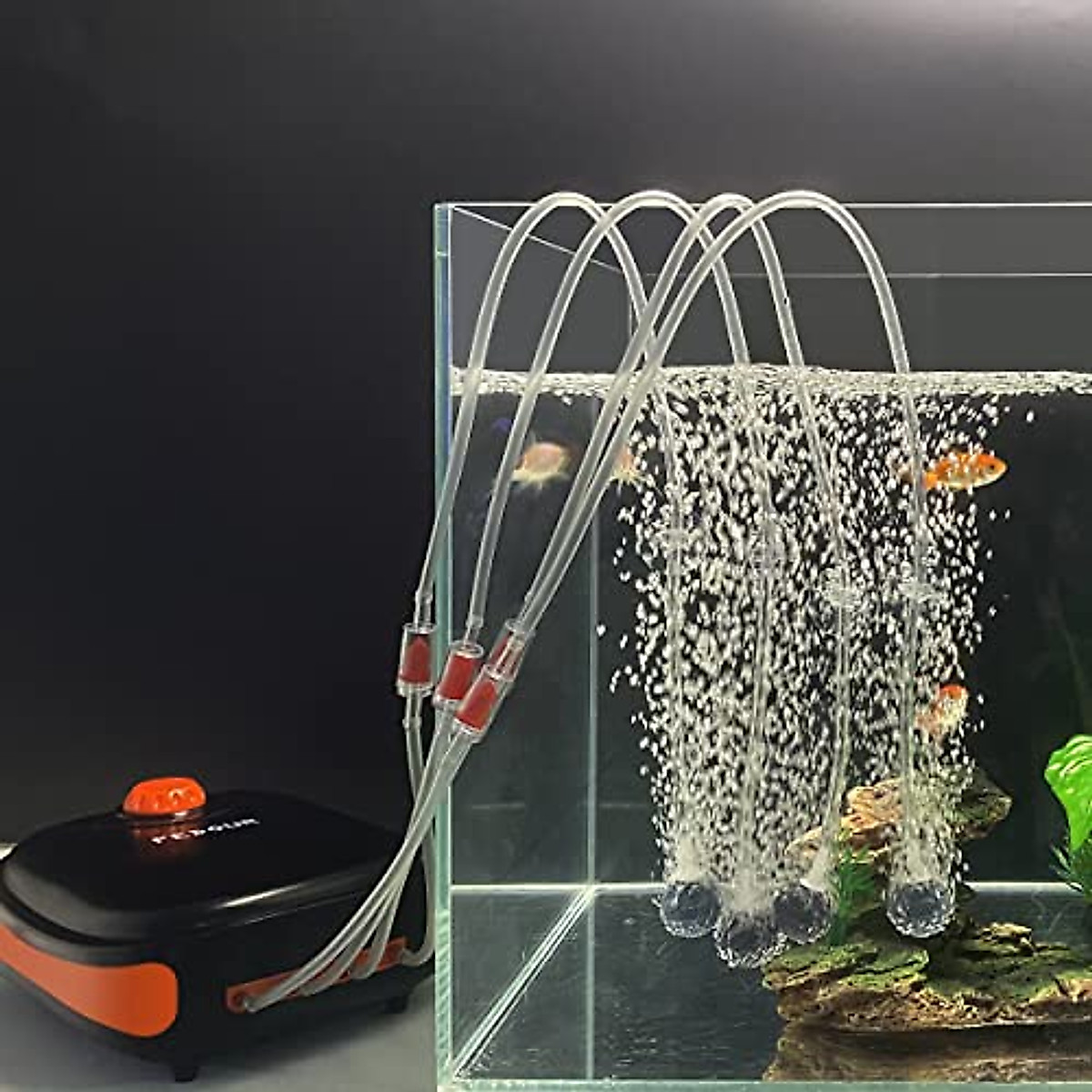 FEDOUR 4W/5W/8W Aquarium Air Pump, 96GPH/160GPH/256GPH Dual Outlets 4 Outlets Oxygen Pump, Ultra Quiet Aquarium Bubbler for up to 300 Gallon Fish and Turtle Tank (4 Outlets-8W)