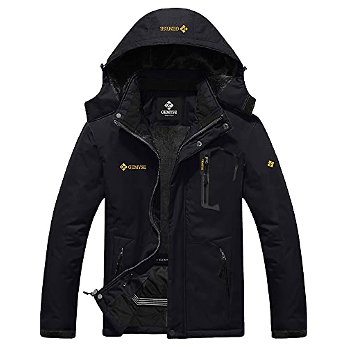 GEMYSE Men's Mountain Waterproof Ski Snow Jacket Winter Windproof Rain Jacket (Black,X-Large)