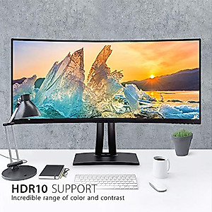 ViewSonic VP3481a 34-Inch WQHD+ Curved Ultrawide USB C Monitor with FreeSync, 100Hz, ColorPro 100% sRGB Rec 709, 14-bit 3D LUT, Eye Care, 90W USB C, HDMI, DisplayPort for Home and Office,Black