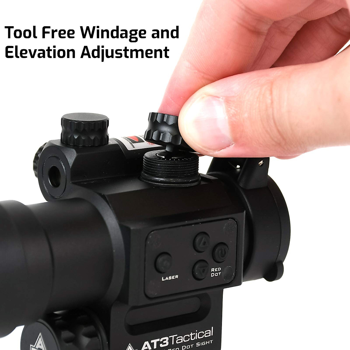 AT3 LEOS Red Dot Sight with Integrated Green Laser Sight - 2 MOA Red Dot Scope with Flip Up Lens Caps