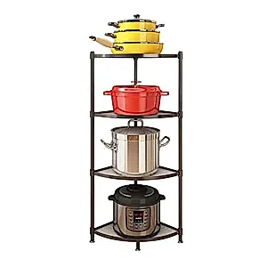 ZIGAMA 4-Tier Kitchen Pot Rack, Multi-layer Corner Shelf Stand Metal Shelves for Kitchen