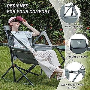 TIMBER RIDGE Hammock Camping Chair with Adjustable Backrest, Heavy Duty Folding Hammock Chair Supports 300lbs, Portable Hammock Chair for Camping, Travelling and Patio, Grey
