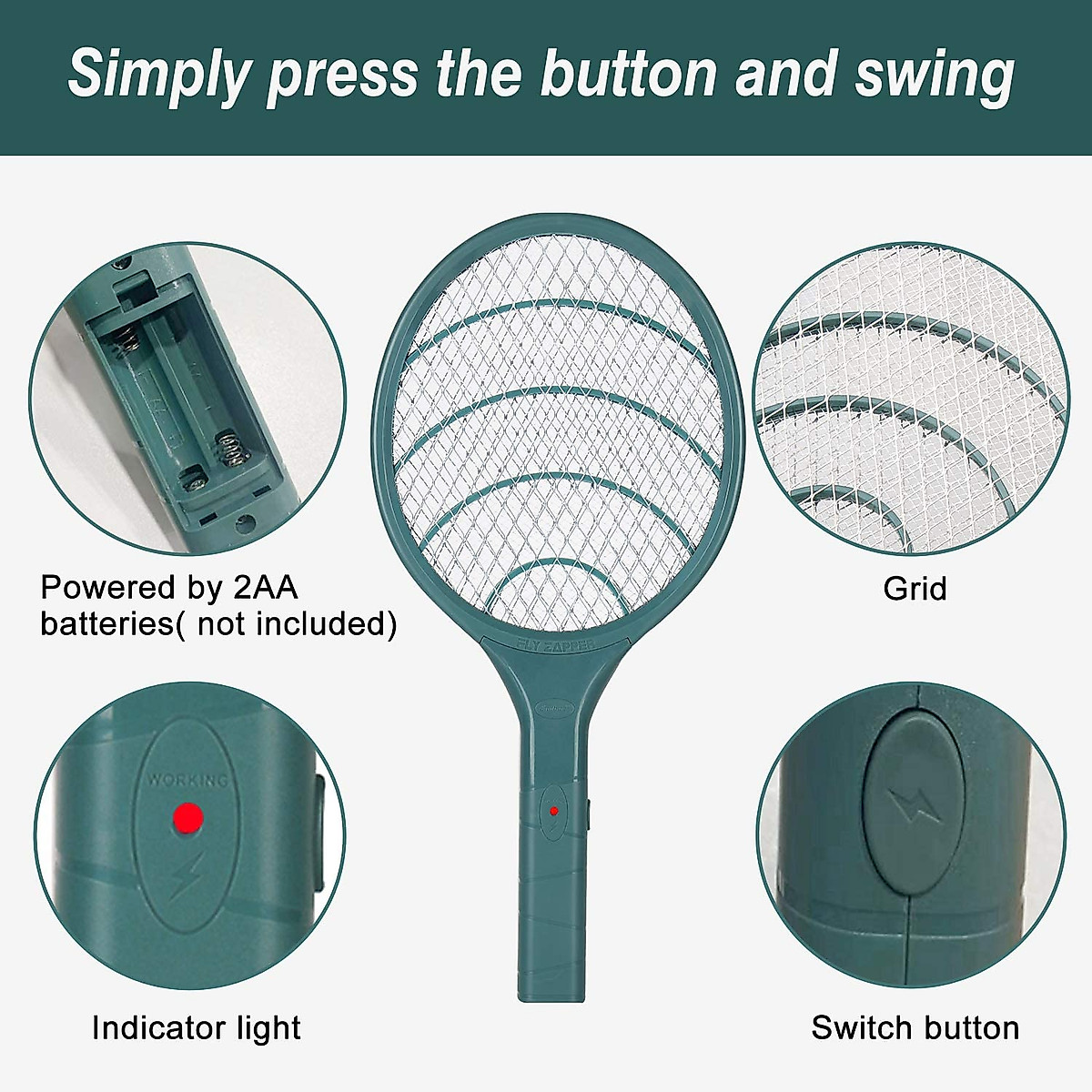 Electric Fly Swatter Bug Zapper Racket, 3000V Mosquito Fly Gnat Zapper Pest Control for Home Outdoor Indoor