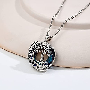 Kattepote Moon Tree of Life Necklace S925 Sterling Silver Crystal Tree of Life Pendant Necklace Celtic Knot Full Moon Tree of Life Women's Jewellery Gift