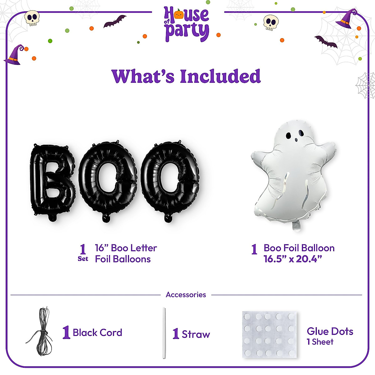 HOUSE OF PARTY Halloween Cute Boo Ghost Balloons Set, 20'' Halloween Ghost Foil Balloons for Happy Boo Day Party Decorations | Halloween Boo Balloons, Halloween Party Decorations Indoor