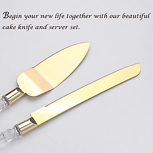 WAFJAMF Cake Knife and Server - Elegant Wedding Cake Knife Set, Stainless Steel Blade and Acrylic Faux Crystal Handle for Wedding Birthdays Anniversary Thanksgiving Christmas