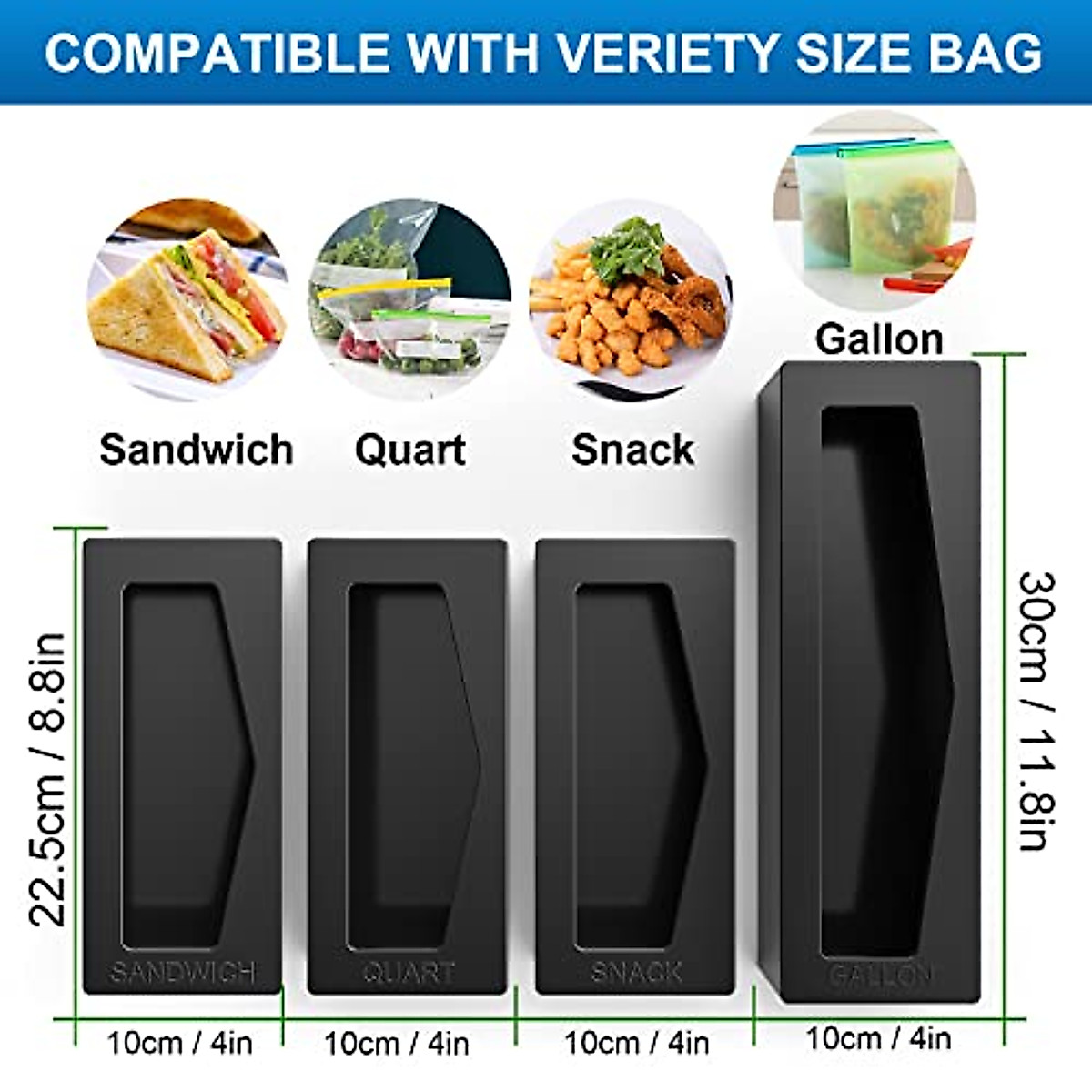 MFTEK Ziplock Bag Organizer for Kitchen Drawer, Plastic Bag Holder Baggie Storage Organizer, Compatible with Gallon, Quart, Sandwich and Snack Variety Size Bag