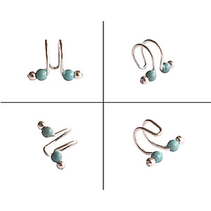 Handmade Silver Wire 2Pcs Adjustable Ear Swirl & Turquoise Ear Cuffs Non-Piercing Earring, 925 Sterling Silver, Fake Cartilage Helix Non-Pierced Ear Wrap Clip on for Women, By Miya Jewelry