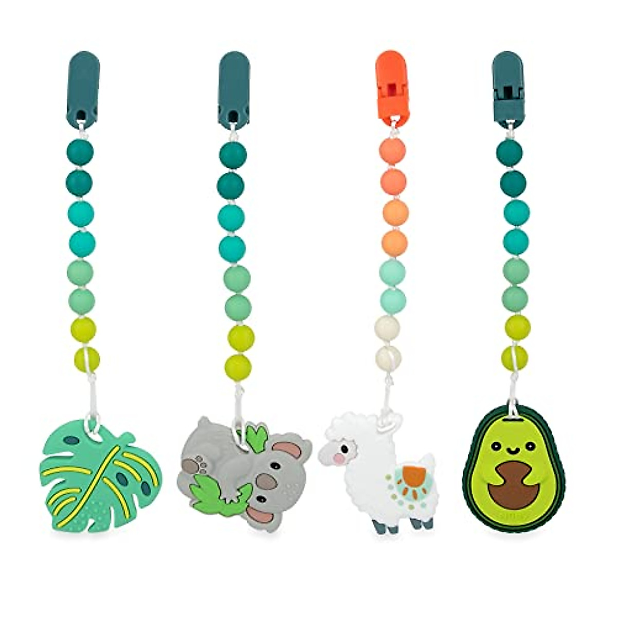 Nuby All Silicone Teether with Bonus Silicone Pacifinder with Clip - 3+ Months, 1pk, Assorted Neutral Designs