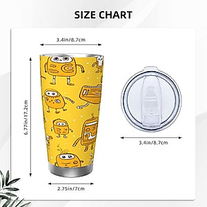 AYCZN Cute Excavator 20 OZ Tumbler Stainless Steel Travel Coffee Mug, Cartoon Insulated Water Bottle with Lid and Straws Leakproof Thermal Cup