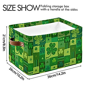 ALAZA Happy St.Patrick's Day Clover Leaf Plaid Foldable Storage Box Storage Basket Organizer Bins with Handles for Shelf Closet Living Room Bedroom Home Office 2 Pack