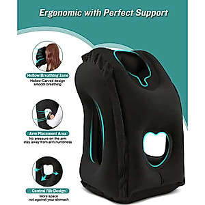 PVC Inflatable Travel Pillow Portable Headrest Chin Support Cushions for Airplane Plane Car Office Rest Neck Nap Pillows,Black
