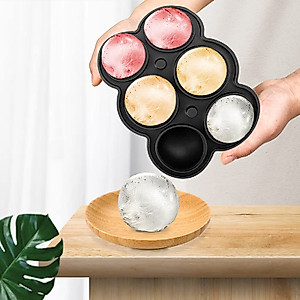 LiyuanQ Ice Cube Trays 2 Pack Large Silicon Ice Cubes Mold 2-Inch Ice Ball Maker Round Ice Mold with Funnel and Lid, Easy-Release, No Leakage, for Whiskey, Cocktail, Juice, Party (Black & Grey)