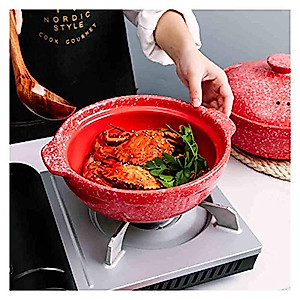 TYUXINSD Durable Stockpot Classic Round Casserole with Lid Red Household Earthenware Pot with Comfortable Insulated Handle 1.5L, 2.1L Soup Pot (Size : 1.5L) (Size : 1.5L)