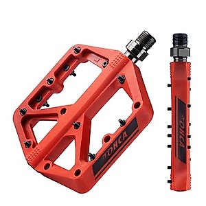 Lohca Mountain Bike Pedals Flat MTB Bike Pedals Nylon Non-Slip Bearing 9/16" Bicycle Road Bike Pedals Lightweight Wide Platform for BMX Staionary, Red