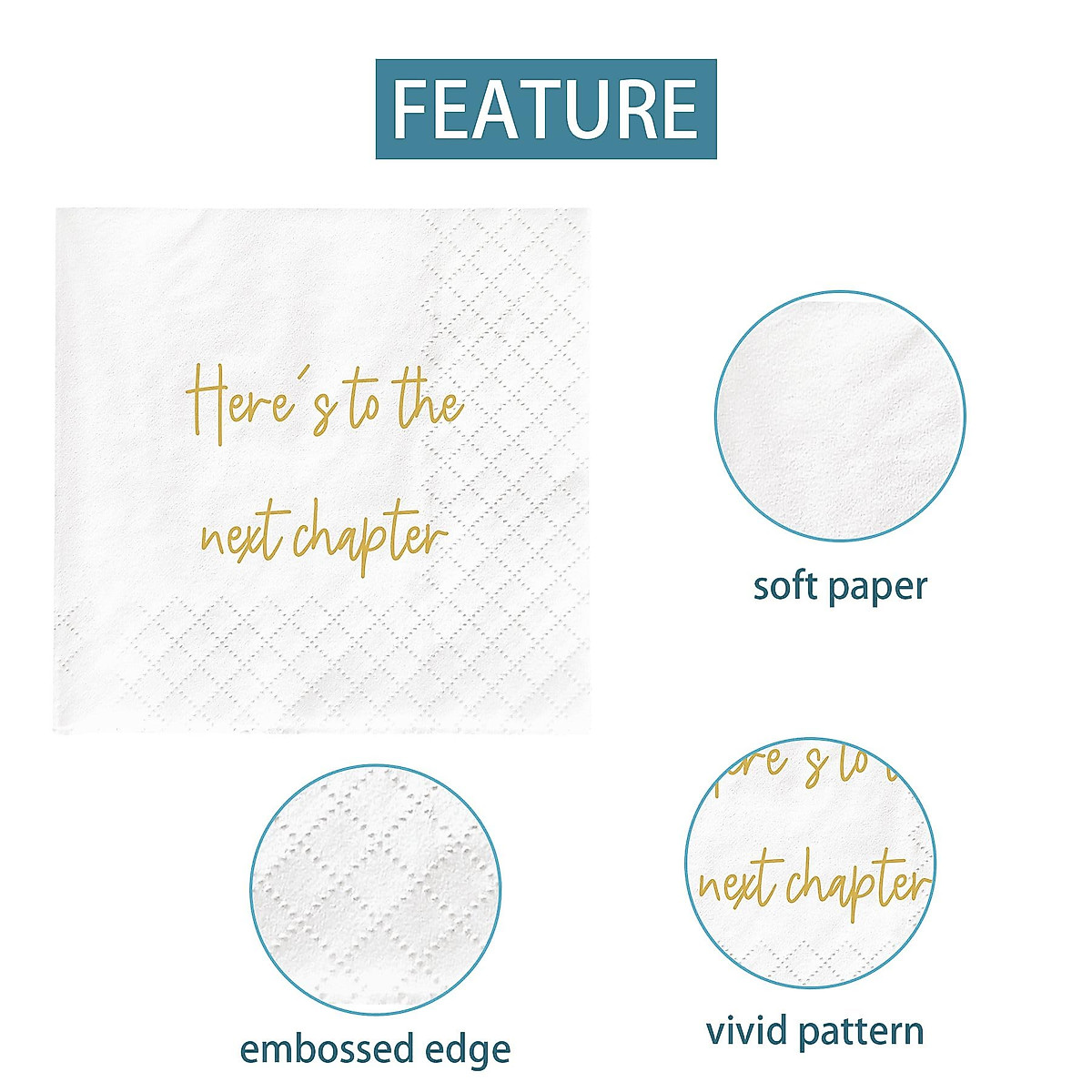 Here's to the Next Chapter Napkins, Good Luck Napkins, Graduation Coworker Leaving Party Decorations Supplies Favor, New Job Congratulation Napkins, Retirement Napkins, 50Pack 2-Ply, 4.5 x 4.5 in
