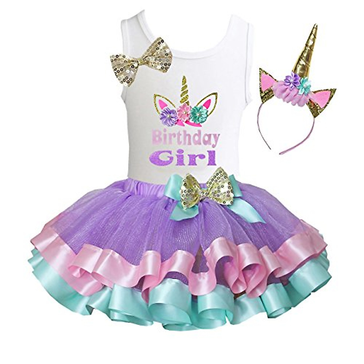 Kirei Sui Satin Trimmed Tutu Birthday Tank Top M Unicorn Birthday Girl