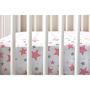 My Tiny Tot Baby Crib Sheets Boy or Girl (2 Pack) – Organic Cotton Fitted Crib Sheet Set for Baby Crib Mattress – Extra Soft, Premium Baby Nursery Bedding – Pink
