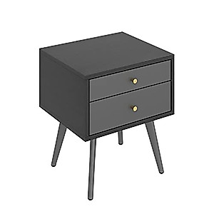 HIGOH Bedside Table Bedside Table Modern Nightstands Black Steel Legs Wooden Bed Side Table Storage Cabinet Retro Living Room Small Cabinets