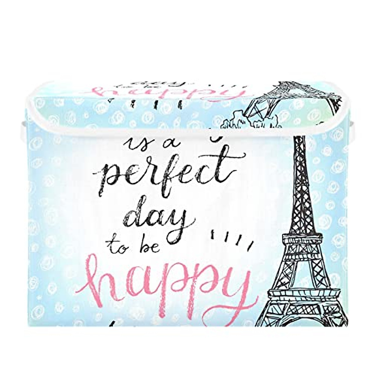 WELLDAY Perfect Day Paris Storage Baskets Foldable Cube Storage Bin with Lids and Handle, 16.5x12.6x11.8 In Storage Boxes for Toys, Shelves, Closet, Bedroom, Nursery