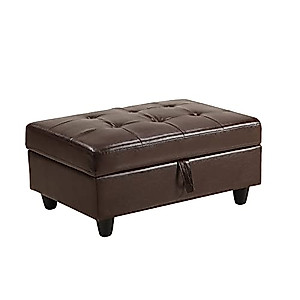 ERYE L-Shaped Corner 5 Seaters Chaise & Storage Ottoman,Modern Faux Leather Sectional & Sofa Couch with 2 Pillows for Home Office Apartment Living Room Furniture Sets, Brown PU Right