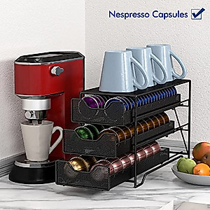 New England Stories Storage Drawer Holder Compatible with Nespresso Vertuo Capsules, 48 Big or 90 Small Capacity with 3 Drawer