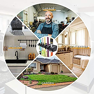 IMILLET Mop and Broom Holder, Wall Mounted Organizer-Mop and Broom Storage Tool Rack with 5 Ball Slots and 6 Hooks (Black) (One Pack)