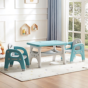 DOREROOM Kids Table and Chair Set, Plastic Children Activity Table with 2 Chairs, Toddler Table and Chair Set for Reading, Drawing, Snack Time, Arts Crafts, Preschool, Gift for Boys Girls