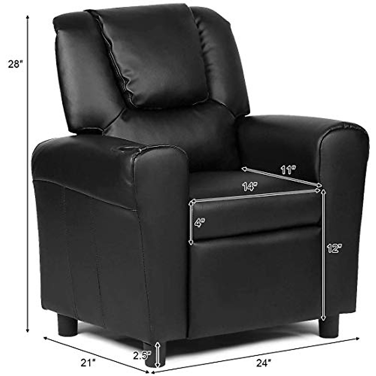 ARLIME Kids Recliner chair, toddler Armchair Upholstered Couch with Cup Holder, Backrest, baby Leather sofa with Headrest and Footrest, Child Furniture for Ages 2-7 (Black)