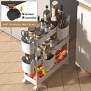 TiLeMiun 3-Tier Storage Rolling Cart Storage Utility Cart Rolling Multifunctional Organizer Mobile Shelving Unit Storage Shelves Slide Out Trolley Cart Bathroom
