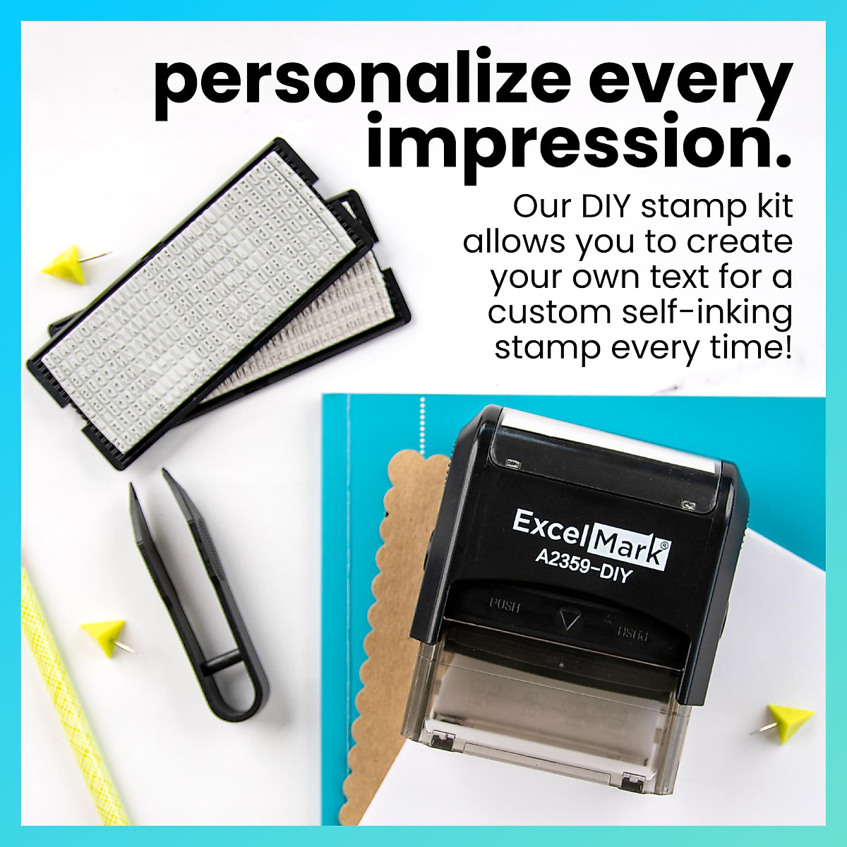 ExcelMark Self-Inking Do It Yourself Stamp Kit - A2359-DIY - Black Ink