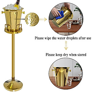 Ice Bucket with Stand 201 Stainless Steel Ice Bucket Standing Hammered 13Lbs Gold Ice Bucket with Carrying Handle for Wine Champagne Beer KTV Clubs Bar Parties (Total Height: 91cm,5L)