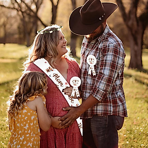 Highland Cow Mom to Be Sash Dad to Be Pin and Flower Crown Headband for Gender Reveals Party Baby Shower Party Favors Decorations for Boys and Girls Pregnancy Props Keepsake