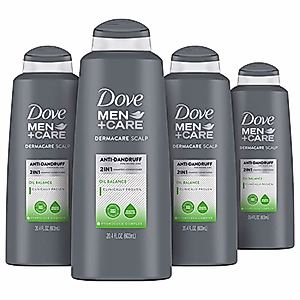 DOVE MEN + CARE 2-in-1 Anti-Dandruff Shampoo and Conditioner Oil Balance 4 Count For Oily Hair Care With Hydrolock Complex 20.4 oz,White