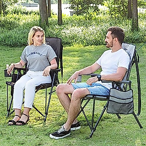 PORTAL Oversized Folding High Back Lawn Chairs Portable for Adults Outside Hard Armrest Cup Holder Carrying Strap for Camp Soccer Sports, Supports 400LBS, Black