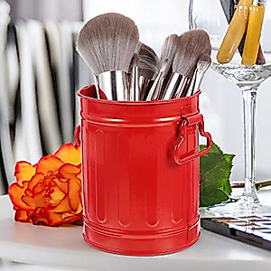 Zerodeko Galvanized Trash Can Makeup Brush Holder Pen Pencil Cup Small Metal Flowerpot Mini Desktop Wastebasket Garbage Bin Metal Utility Pail Small Bucket Organizer Kitchen Countertop Trash Container