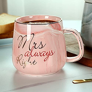 Mr Right Mrs Always Right Couple Coffee Mugs Cups - Bridal Shower Wedding Anniversary Valentine's Day Gift - Bride and Groom Newlyweds Married Couples Ceramic Marble Couple Cups Mugs Set (13.2 oz )