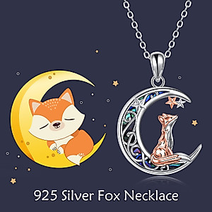 CUPENDA Fox Necklace 925 Sterling Silver Abalone Shell Fox Moon Pendant Cute Animal Mothers Day Jewelry Gifts for Women Mom