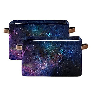 AUUXVA Galaxy Nebula Stars Storage Bins Basket, Universe Outer Space Collapsible Storage Cube Rectangle Storage Box with Handles for Shelf Closet Nursery Bedroom Home Office 2 Pack
