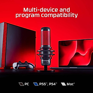HyperX Cloud Alpha - Gaming Headset, Dual Chamber Drivers – Red & QuadCast - USB Condenser Gaming Microphone, for PC, PS4 and Mac, Anti-Vibration Shock Mount, Four Polar Patterns - Black