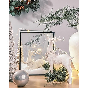 DN DECONATION 2pcs White Christmas Reindeer Statue, Indoor Reindeer Decor, Tabletop Resin Deer Figurine