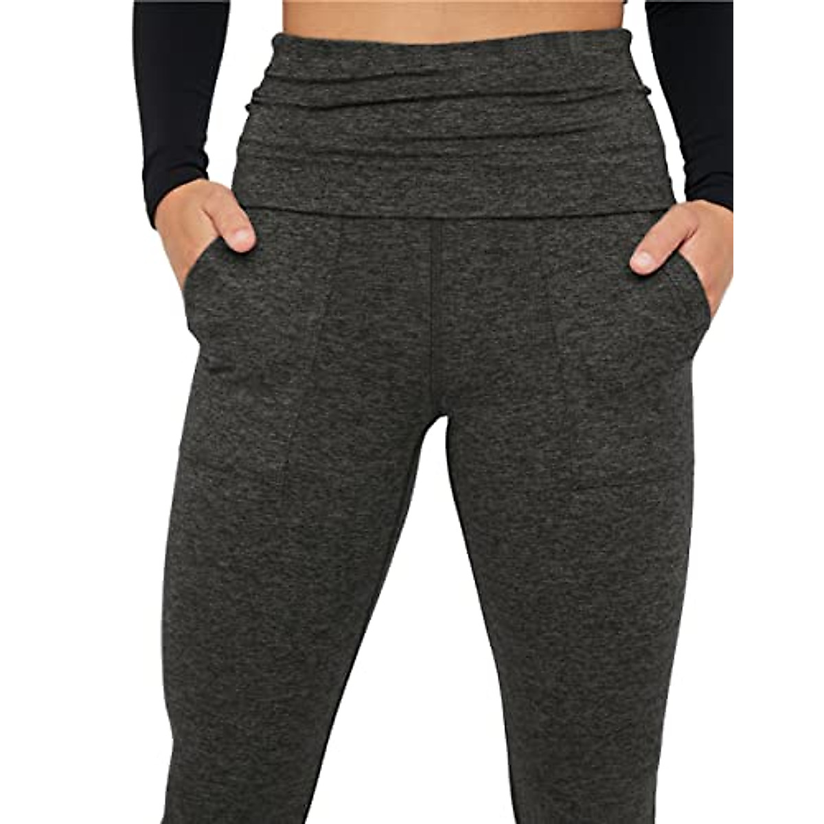 Aurgelmir Womens Flare Yoga Pants High Waisted Foldover Workout Leggings with Pockets Tummy Control Bell Bottom Pants Heather Black