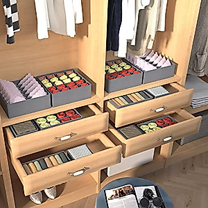 NAC HOOH Drawer Underwear Organizer Divider Fabric Foldable Dresser Storage Basket Organizers and Storage Bins for Storing Bra Ties Lingerie Undies Sock Panty Belts Clothes Scarves Grey (NC05-12-G)