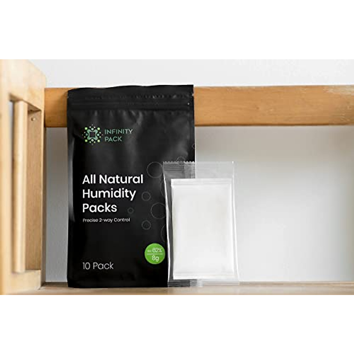 Infinity Pack 62% RH 8 g Humidity Packs (10 Pcs) - Natural Plant Based Solution for Storing up to 28 g Herbs - 2 Way Humidification - Patented Moisture Control Technology - with Resealable Bag