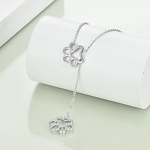YFN 925 Sterling Silver Double Paw Print Lariat Y Necklace Birthday Jewelry for Dog Mom Women