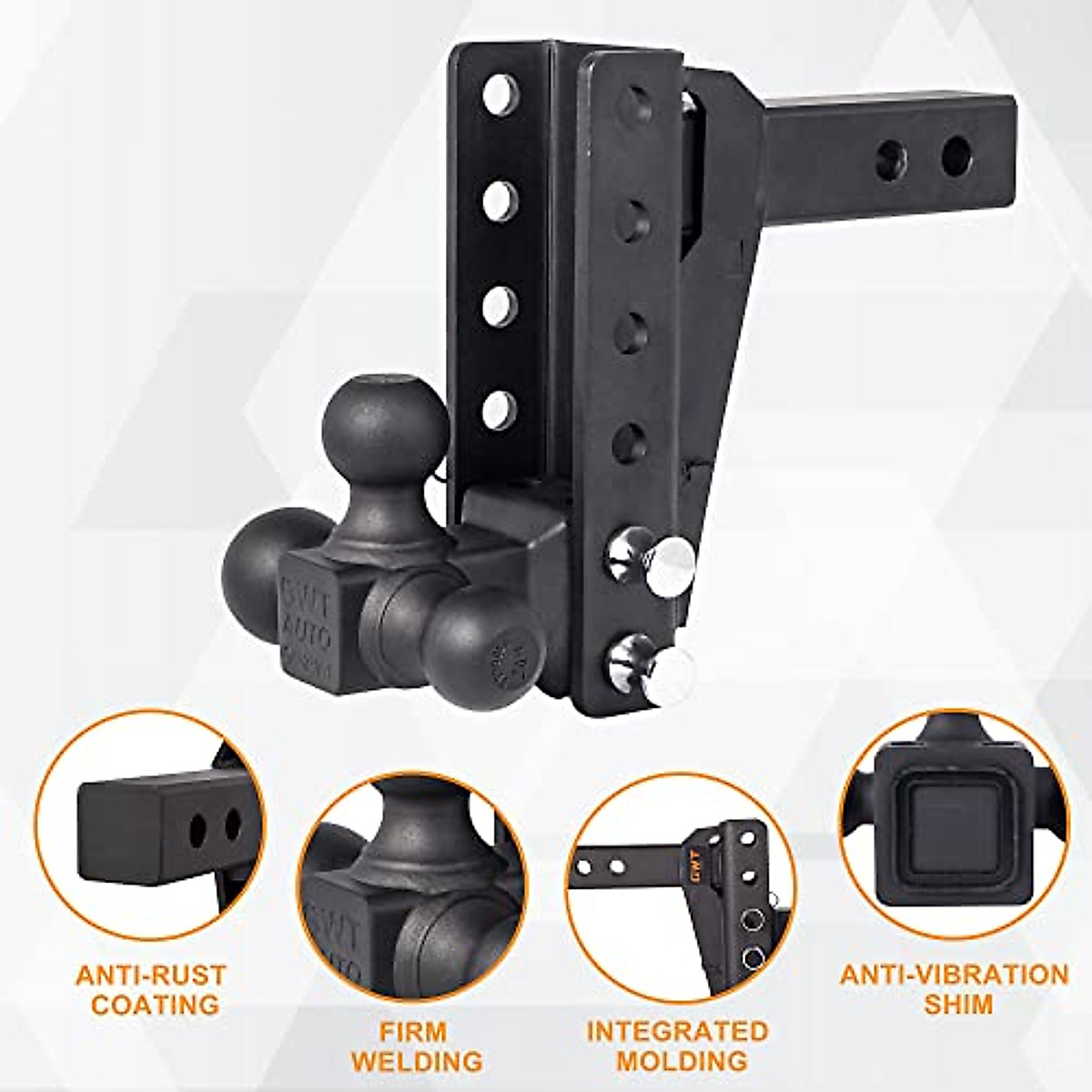 GWTAUTO Adjustable Trailer Hitch, Tri-Ball (1-7/8" x 2" x 2-5/16") Drop Hitch, Fits 2-Inch Receiver, 7 Inch Drop Cushioned Hitch,17000 LBS GTW-Class 3 Tow Hitch for Heavy Duty Truck, Solid Ball Mount