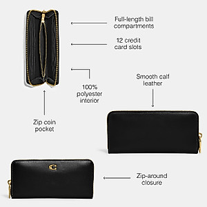 Coach Smooth Leather Slim Accordion Zip, Black